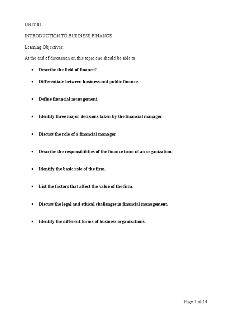 Introduction To Business Finance | Download Free PDF | Partnership | Stocks