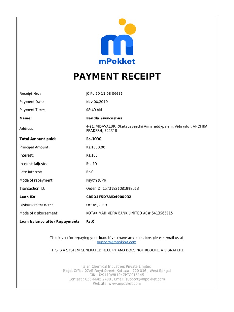 Repayment Receipt CRED3F5D7AID4000032 | PDF
