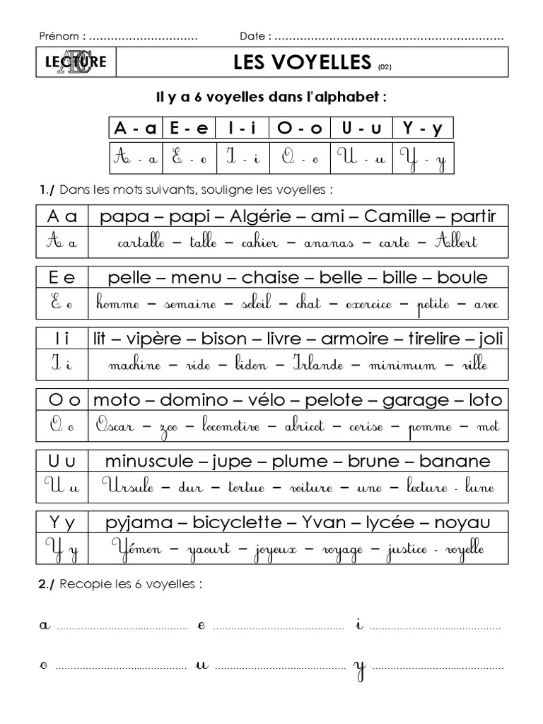 Exercices sur les voyelles en français | PDF | Arts du langage et ...