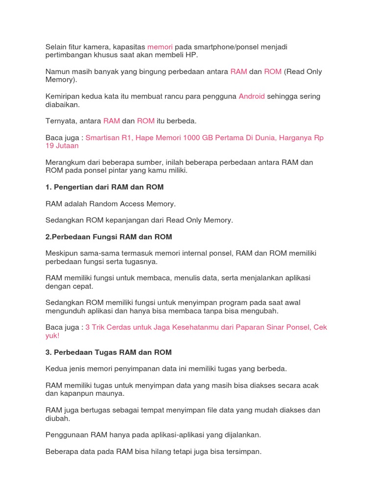 Perbedaan RAM dan ROM pada HP | PDF | Komputer | Teknologi & Rekayasa