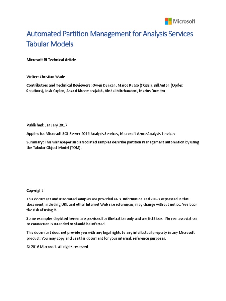 Automated Partition Management For Analysis Services Tabular Models PDF | Download Free PDF ...