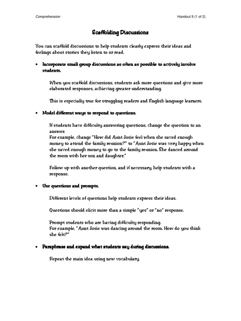 Scaffolding Discussions | PDF | Question | Reading Comprehension