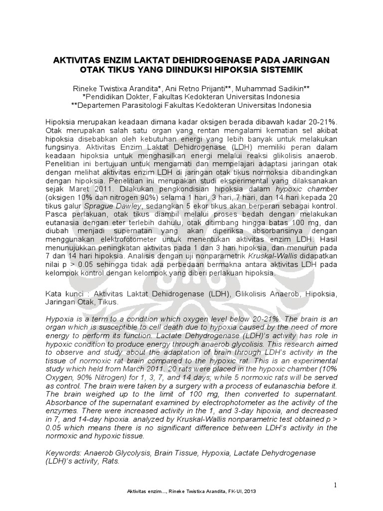 Aktivitas Enzim Laktat Dehidrogenase Pada Jaringan Otak Tikus Yang ...