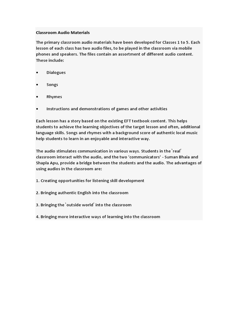 Classroom Audio Materials Pdf Classroom Brainstorming