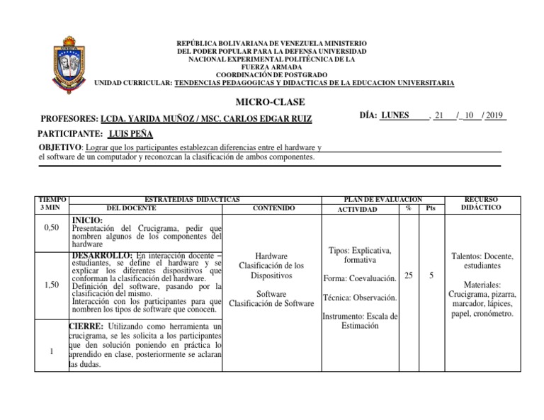Planificacion de La Micro-Clase | PDF | Cognición | Aprendizaje