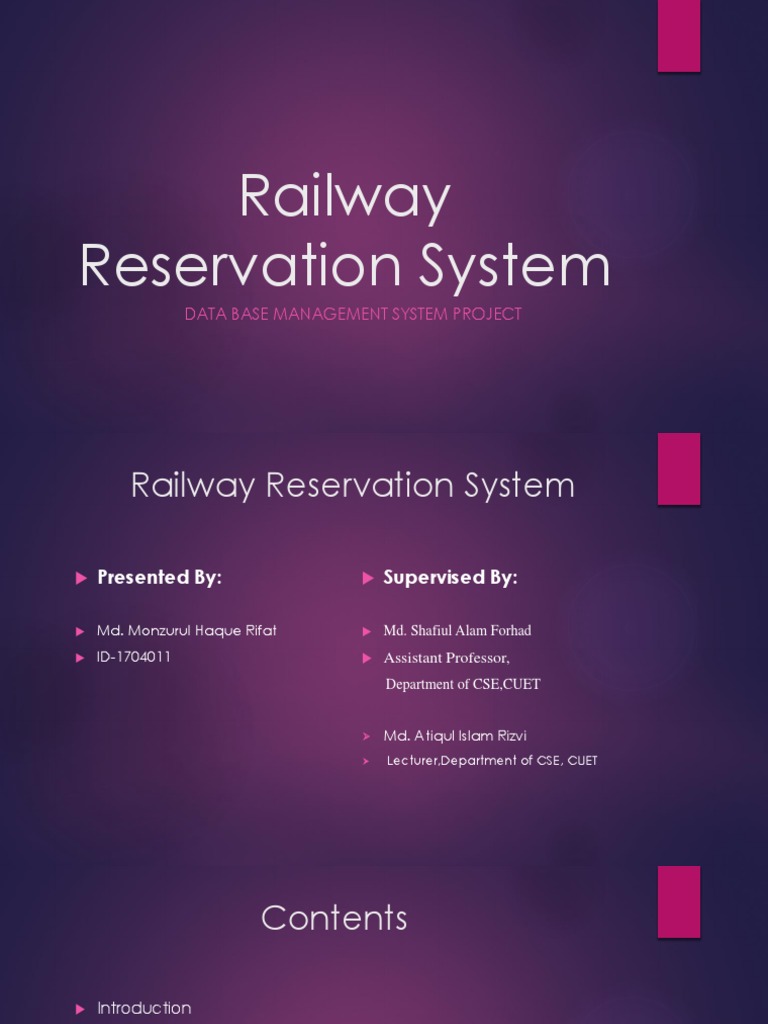 Railway Reservation System: Data Base Management System Project | PDF ...