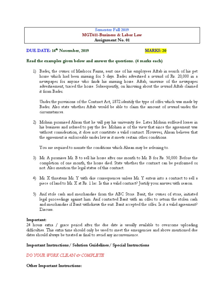 Fall 2019 - MGT611 Assignment | PDF | Private Law | Government Information