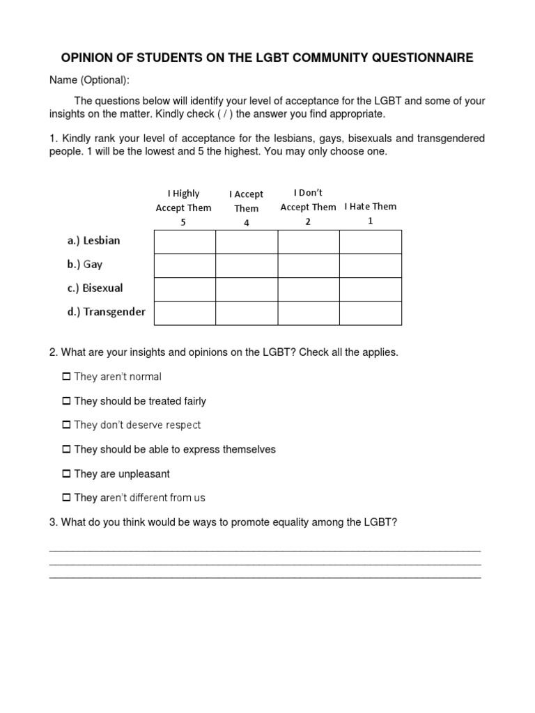 Questionnaire | PDF | Lgbt | LGBTQIA+ Studies