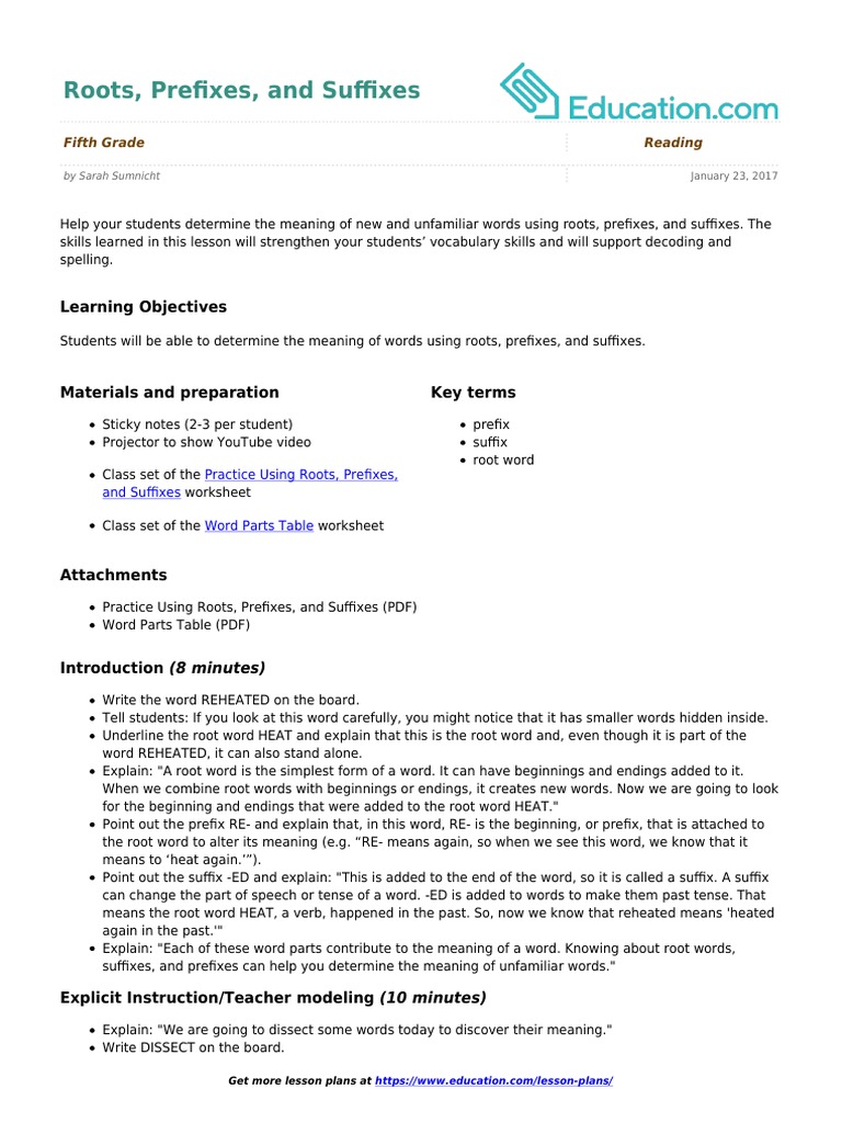 Roots Prefixes and Suffixes | PDF | Reading Comprehension | Linguistic ...