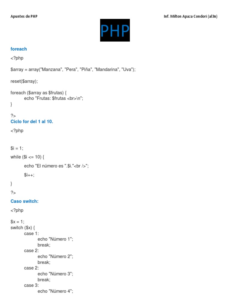 Apuntes de PHP | PDF | Paradigmas de programación | Datos de computadora