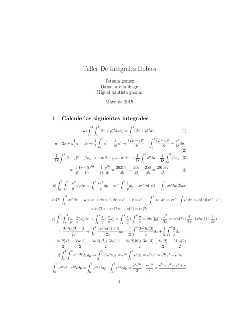 Taller de Cálculo de Integrales Dobles | PDF