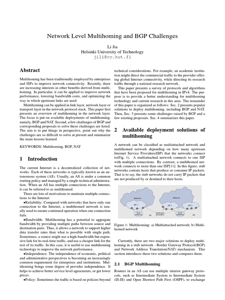 Network Level Multihoming and BGP Challenges: Li Jia Helsinki ...