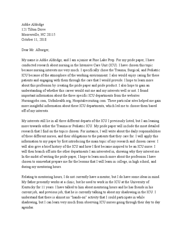 Letter of Intent | PDF | Intensive Care Unit | Nursing