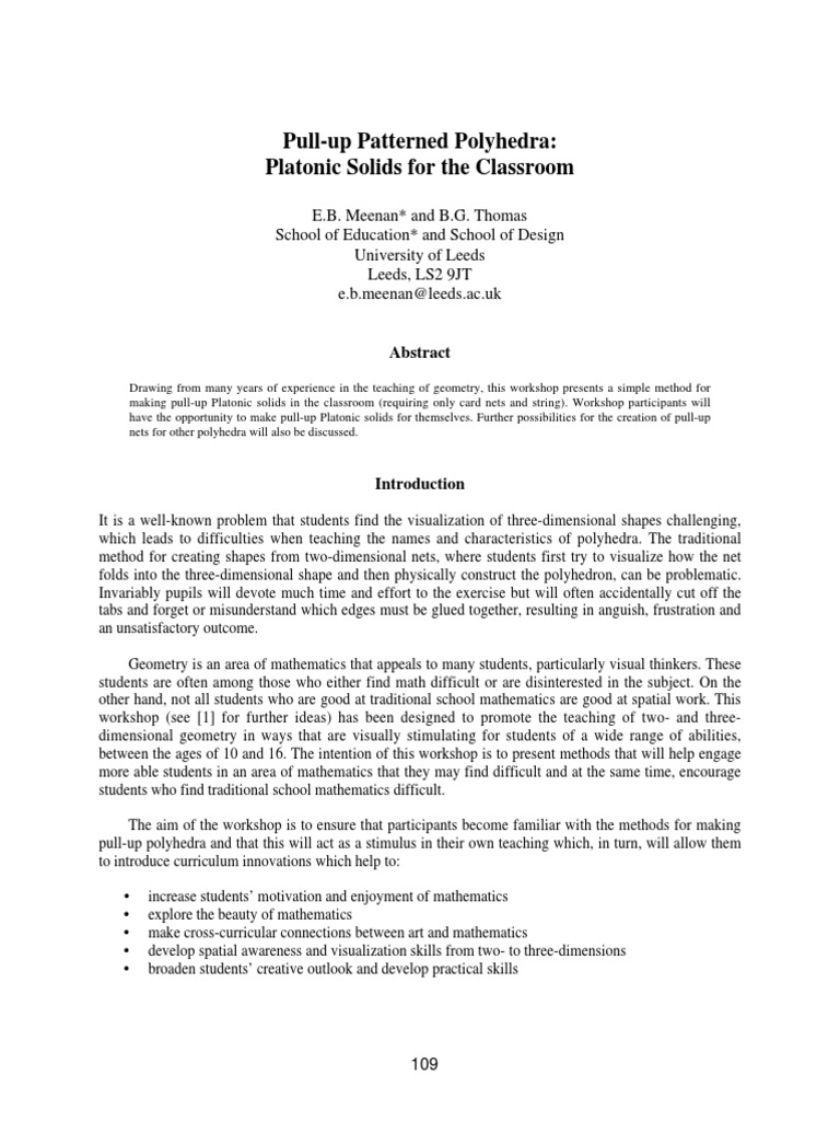 Pull-Up Patterned Polyhedra: Platonic Solids For The Classroom | PDF ...