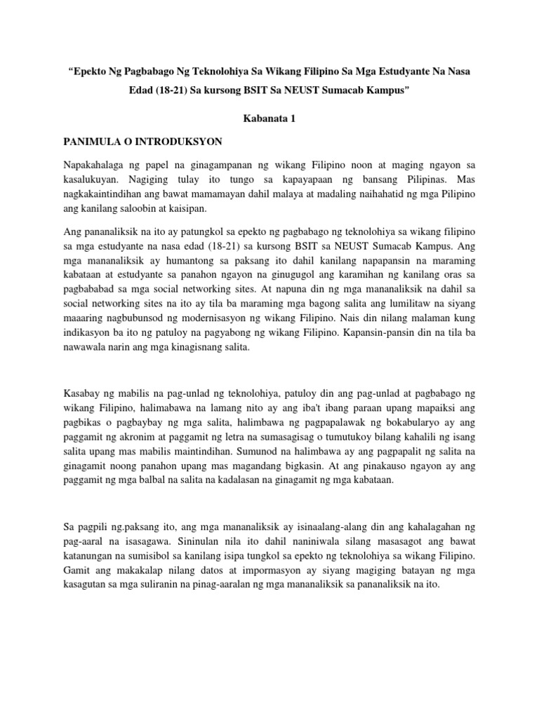 Epekto NG Pagbabago NG Teknolohiya Sa Wikang Filipino Sa Mga Estudyante ... Epekto NG Pagbabago NG Teknolohiya Sa Wikang Filipino Sa Mga Estudyante ...