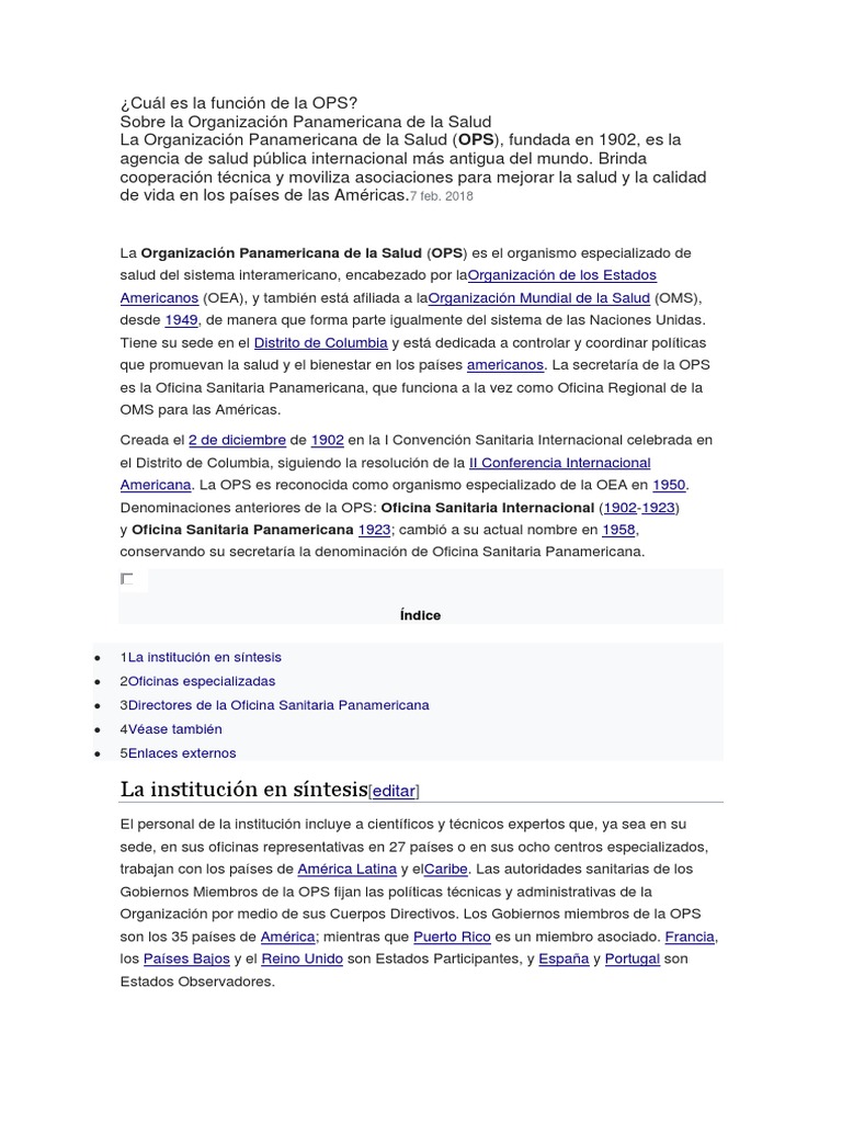 Cuál Es La Función de La OPS | PDF | Organización Panamericana de la ...