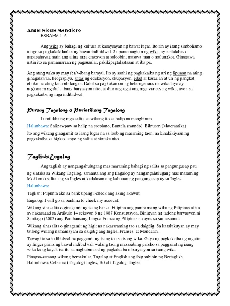 Purong Tagalong o Puristikong Tagalong: Taglish/Engalog | PDF