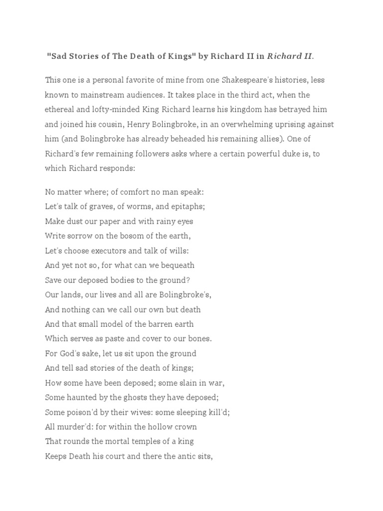 Sad Stories of The Death of Kings | PDF