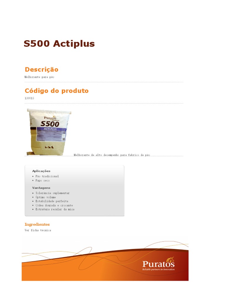 Melhorante Puratos S500 Acti-Plus | PDF