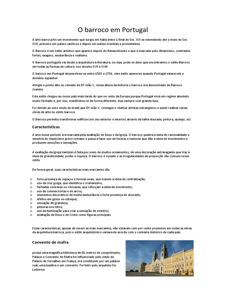 O Barroco em Portugal: Arte, Arquitetura e Características | PDF ...