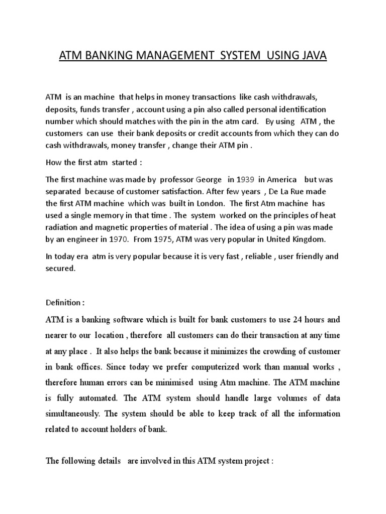 Java-Based ATM Banking System Overview | PDF | Automated Teller Machine | Class (Computer ...
