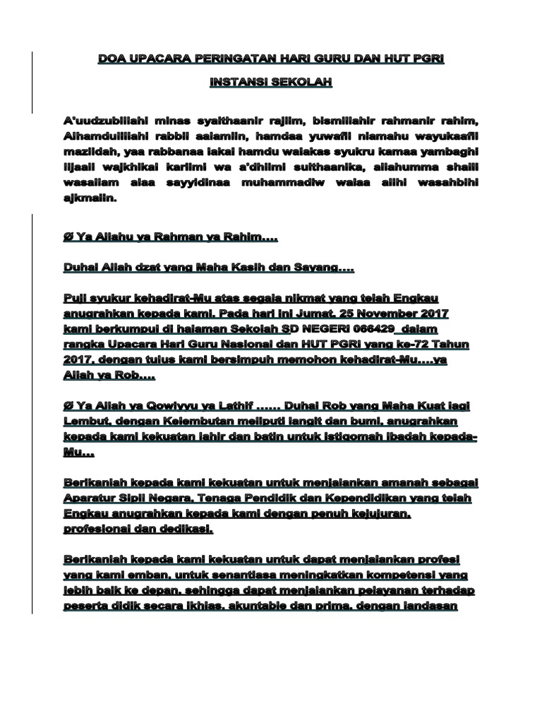 Doa Upacara Peringatan Hari Guru Dan Hut Pgri | PDF