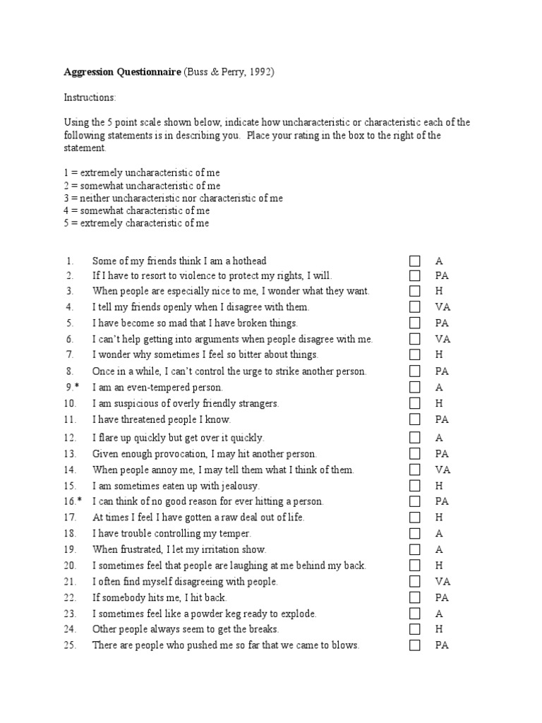 BussPerry Agression Questionnaire Scoring PDF | PDF | Business