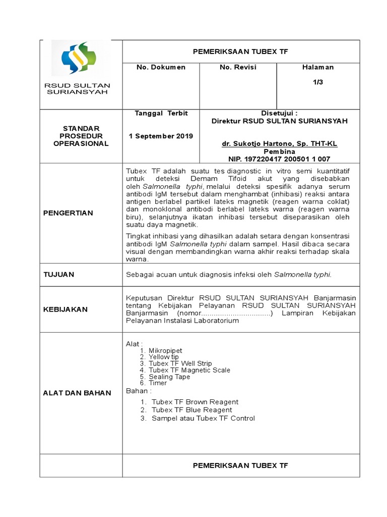 Prosedur Pemeriksaan Tubex TF | PDF
