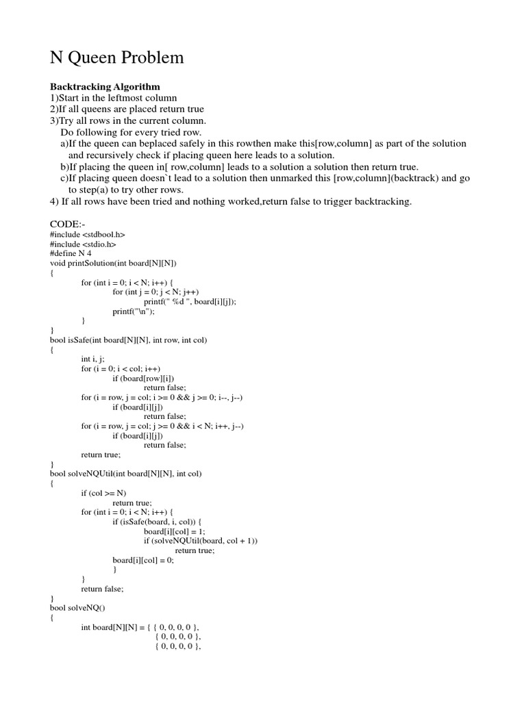 N Queen Problem: Backtracking Algorithm | PDF | Discrete Mathematics | Formalism (Deductive)