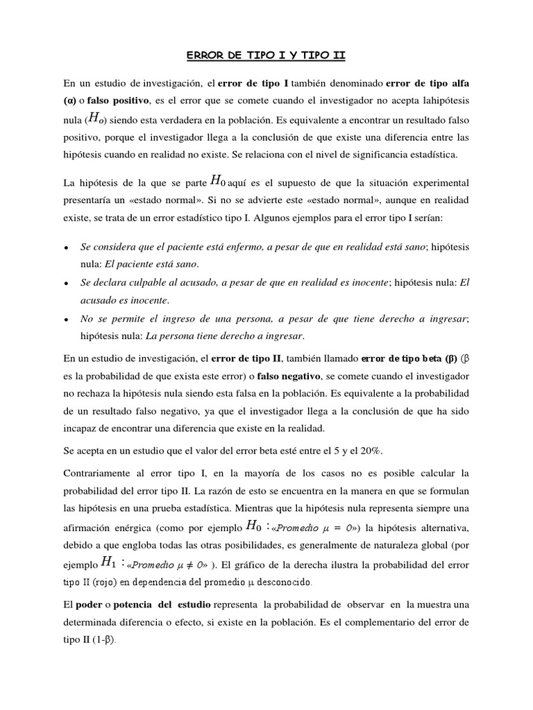 Error de Tipo I y Tipo II | PDF | Errores tipo I y tipo Ii | Inferencia ...