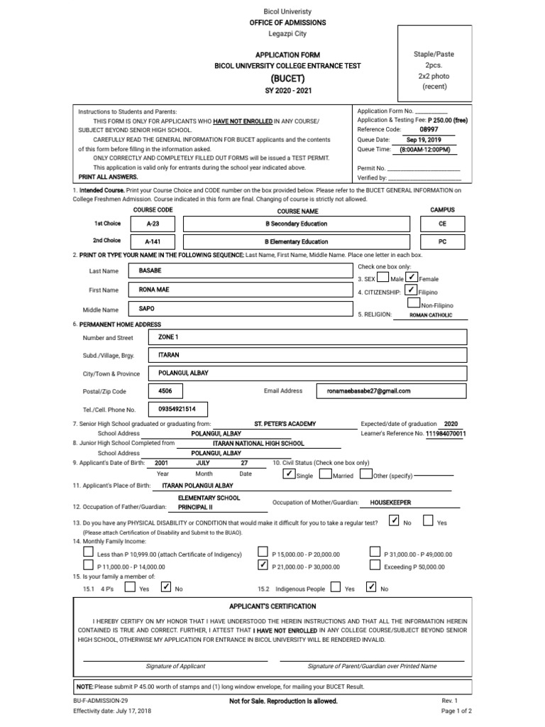 BUCET - Application Form PDF | PDF | Mail | Learning