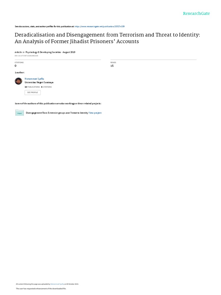 Deradicalisation and Disengagement From Terrorism and Threat To Identity: An Analysis of Former ...