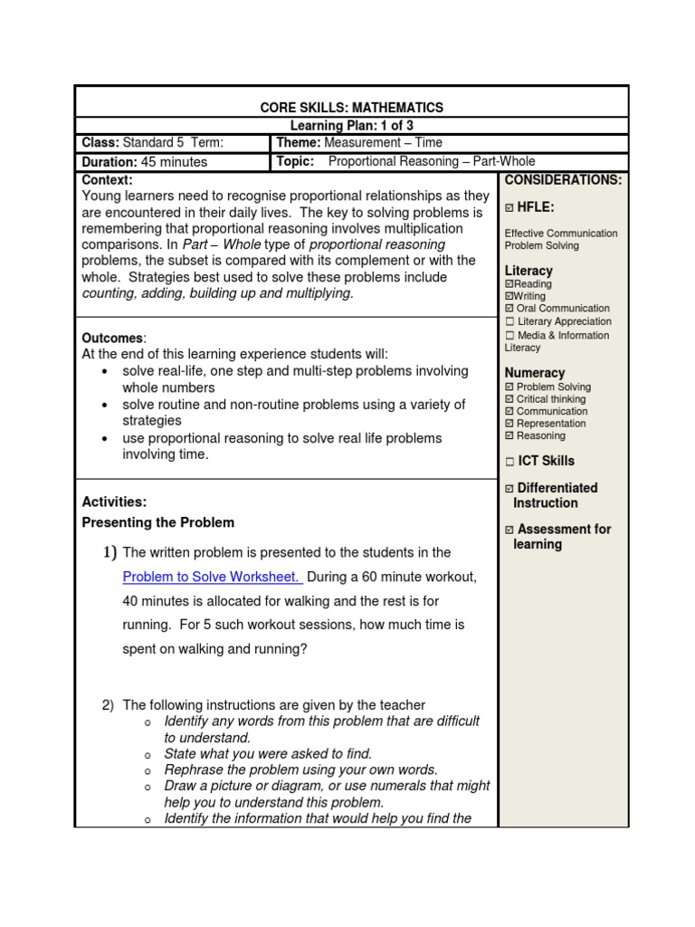 Proportional Reasoning - Part Whole | PDF | Literacy | Reason