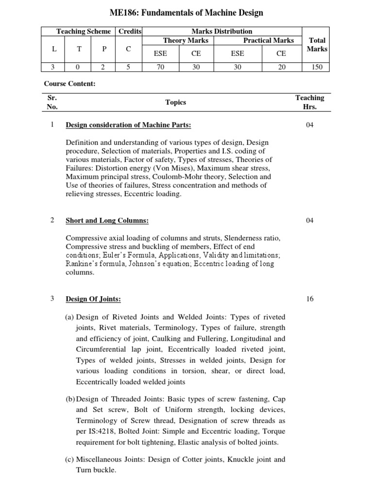 Fundamentals of Machine Design Course | PDF | Screw | Engineering Tolerance