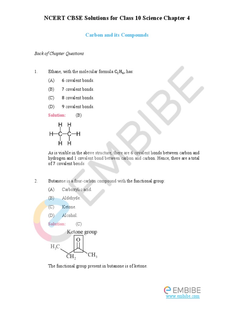 NCERT CBSE Solutions For Class 10 Science Chapter 4: Carbon and Its Compounds | PDF | Alkene ...
