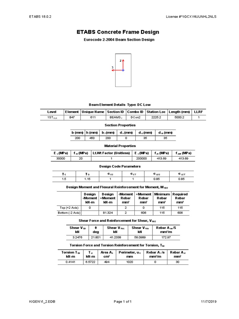 ETABS Concrete Frame Design: Eurocode 2-2004 Beam Section Design | PDF ...