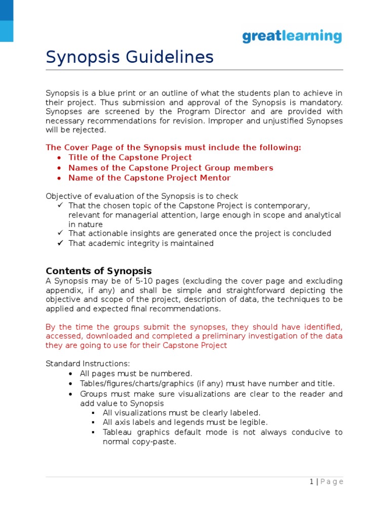 Capstone Project - Guidelines On Synopsis Report | PDF | Bibliography ...