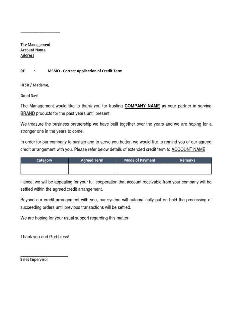 Correct Credit Term Application | PDF