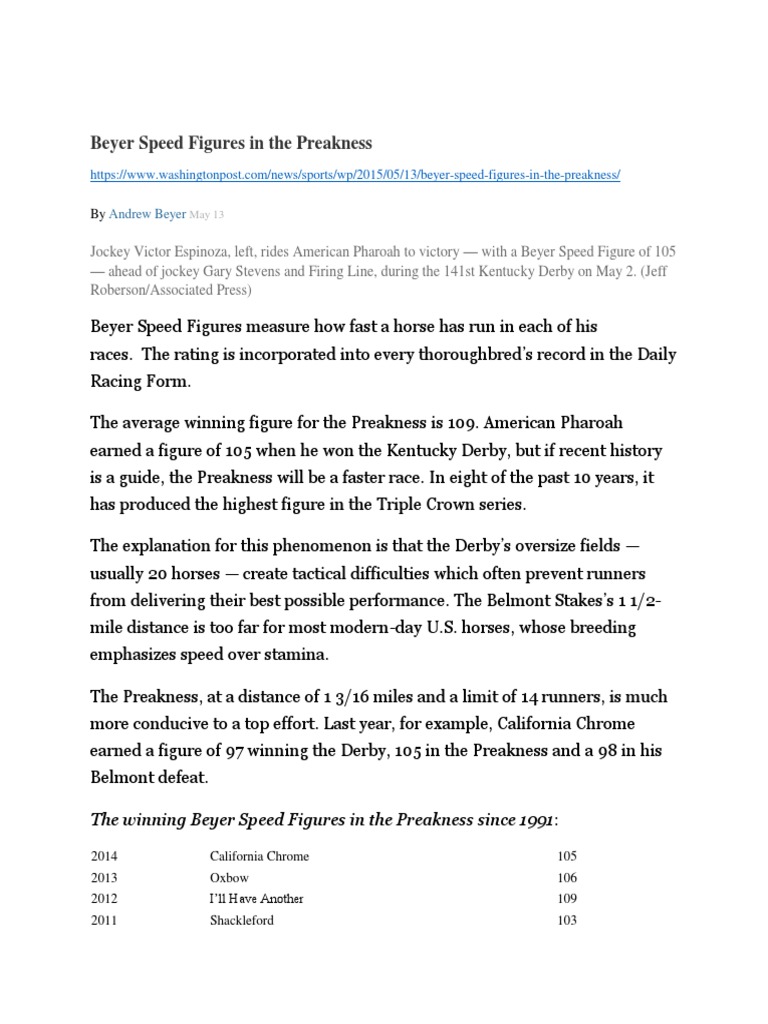 Preakness Winning Beyer Speed Figure | PDF | Preakness Stakes | Triple ...