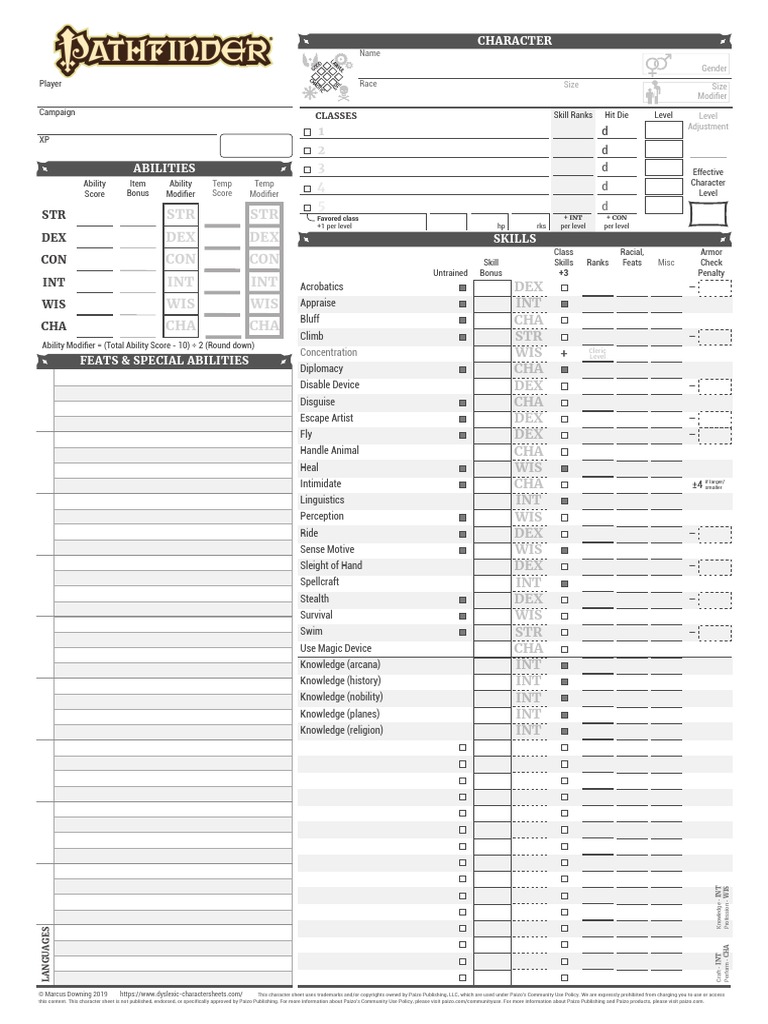STR STR Dex Dex Con Con Int Int Wis Wis Cha Cha | Download Free PDF ...