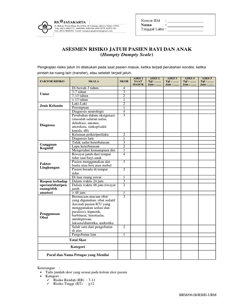 Formulir Asesmen Risiko Jatuh Bayi Dan Anak | PDF