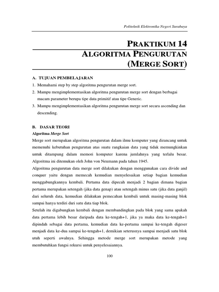 Contoh Implementasi Merge Sort | PDF