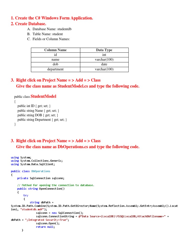 A. Database Name: Studentdb B. Table Name: Student C. Fields or Column ...