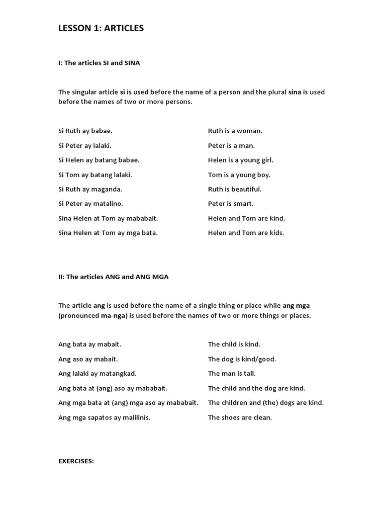 Basic Tagalog (Articles) | PDF