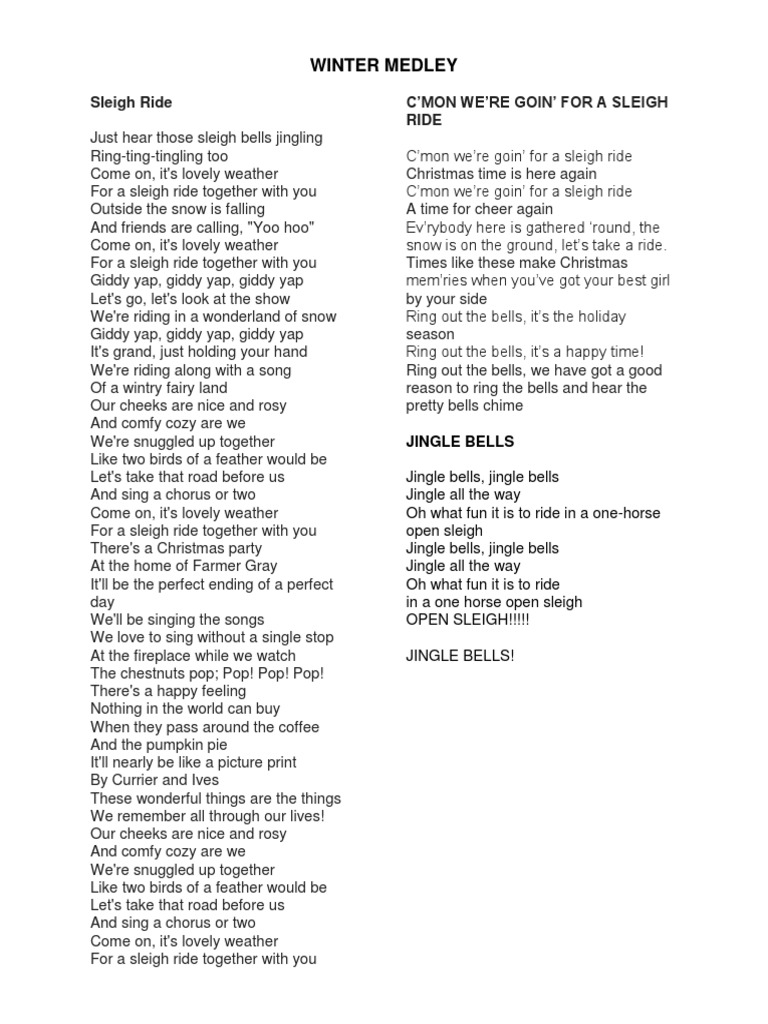 Winter Medley: Sleigh Ride C'Mon We'Re Goin' For A Sleigh Ride | PDF ...