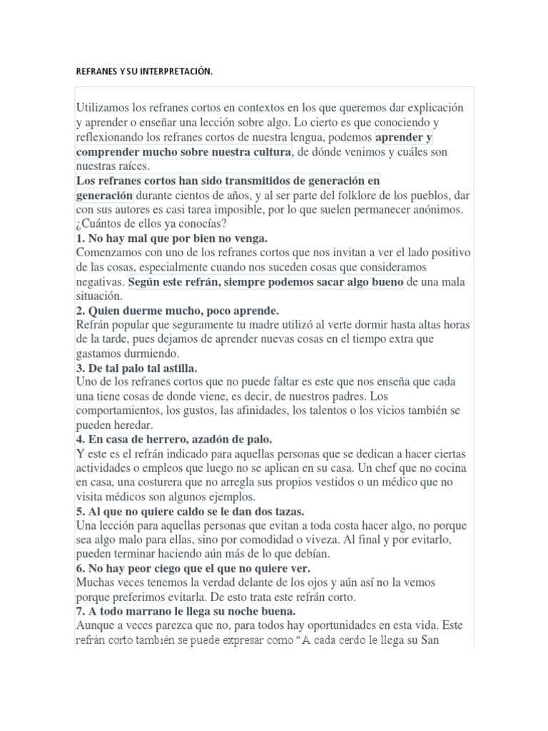 Refranes y Su Interpretación | PDF