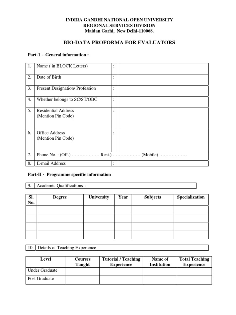 Bio-Data Proforma For Evaluators | PDF | Educational Stages | Academia
