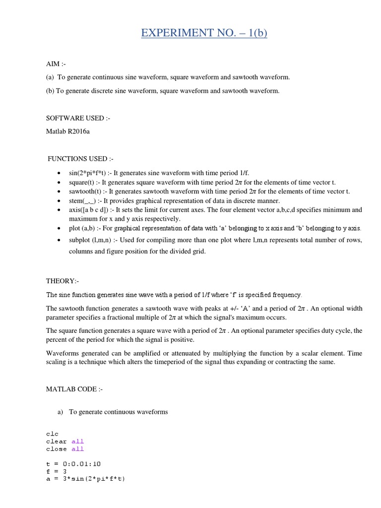 Experiment No 1b Pdf Discrete Time And Continuous Time Amplitude