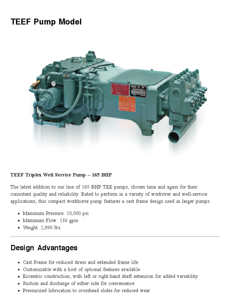 TEEF Pump Model: Design Advantages | PDF | Horsepower | Pump