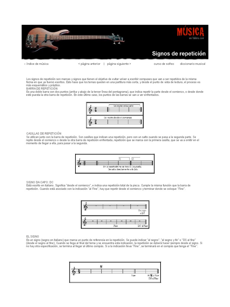 Signos y barras de repetición musical | PDF | Elementos de la música ...